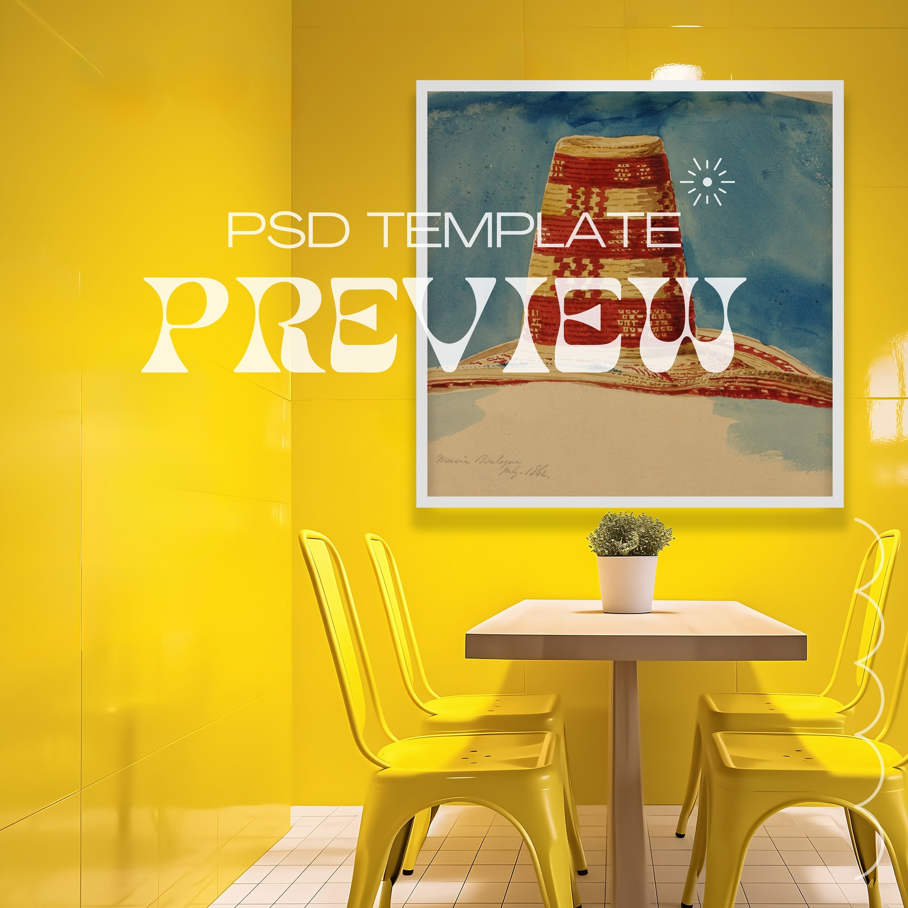 3 Art Sizes Mockup Bundle, Retro Dining Room Frames, Unique HQ Yellow ...