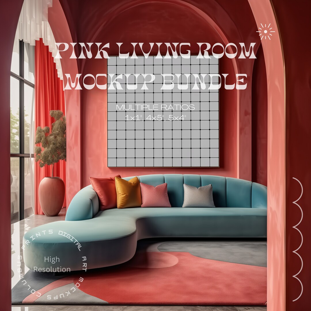 3 Art Sizes Mockup Bundle, Modern Pink Living Room, Unique HQ Edgy ...