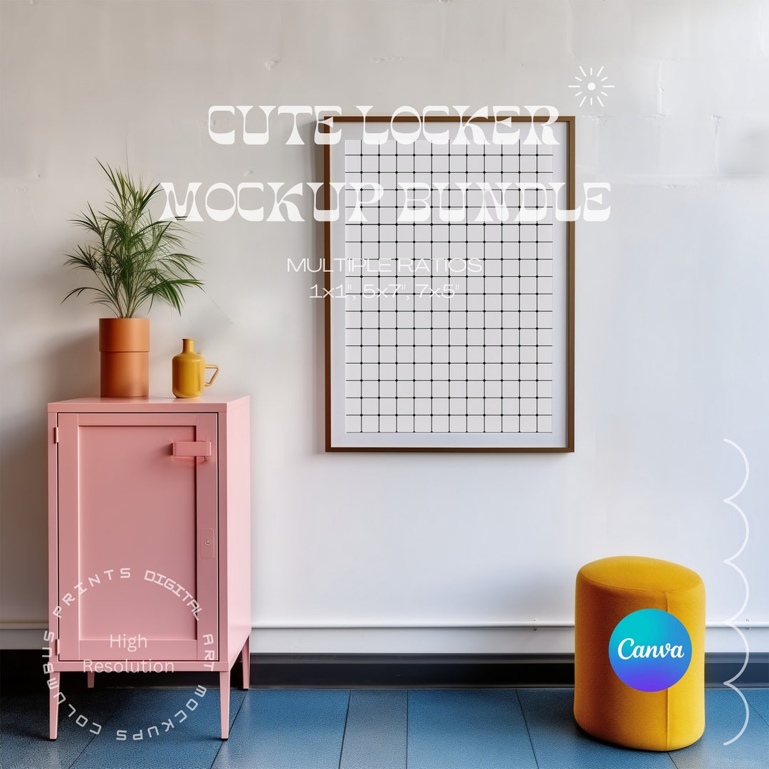 3 CANVA Cute Locker Retro Art Mockup Bundle, Simple Mockup for Digital ...