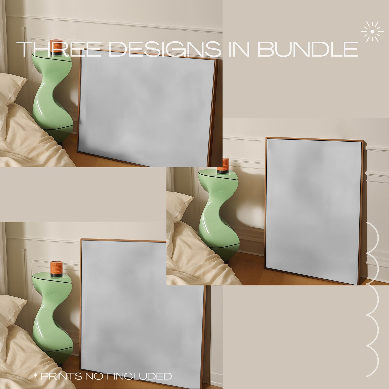 Square, 3x4" and 4x4" Bedroom Wood Frame Mock up Bundle, Trendy Decor ...
