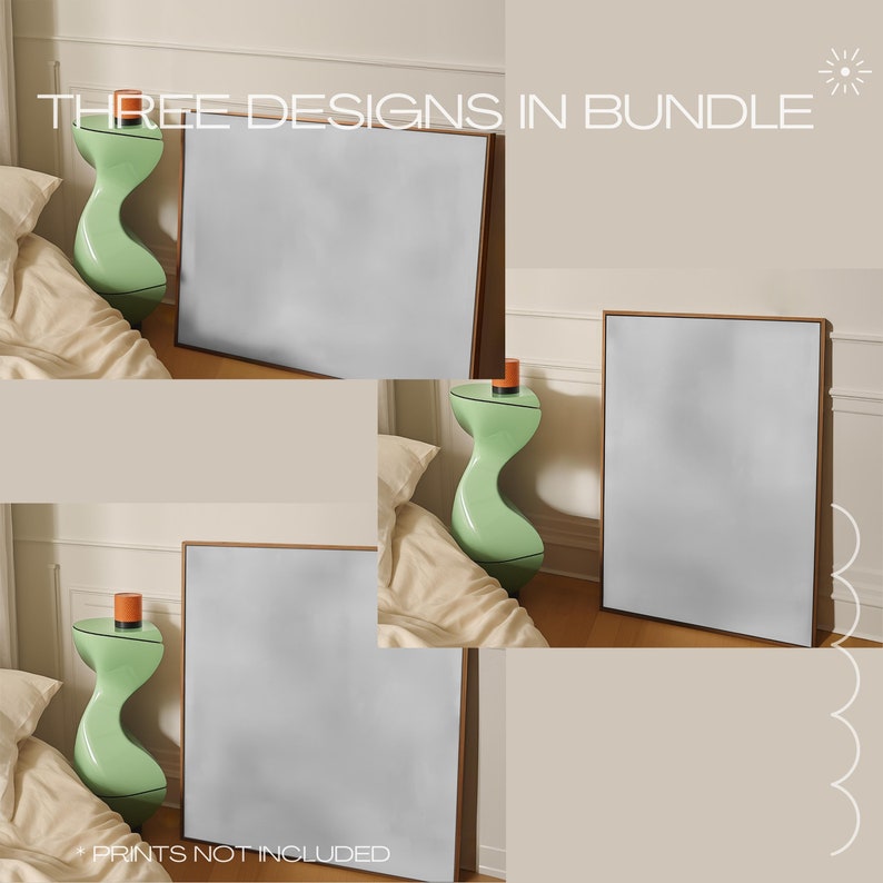 Square, 3x4" and 4x4" Bedroom Wood Frame Mock up Bundle, Trendy Decor ...