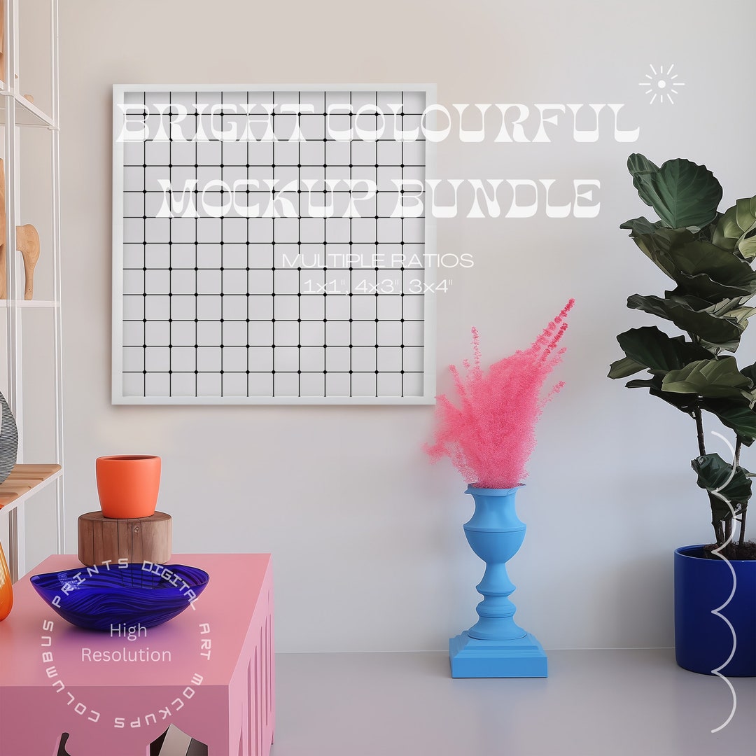 3 Bright Colourful Retro Art Mockup Bundle, High Resolution Frame ...