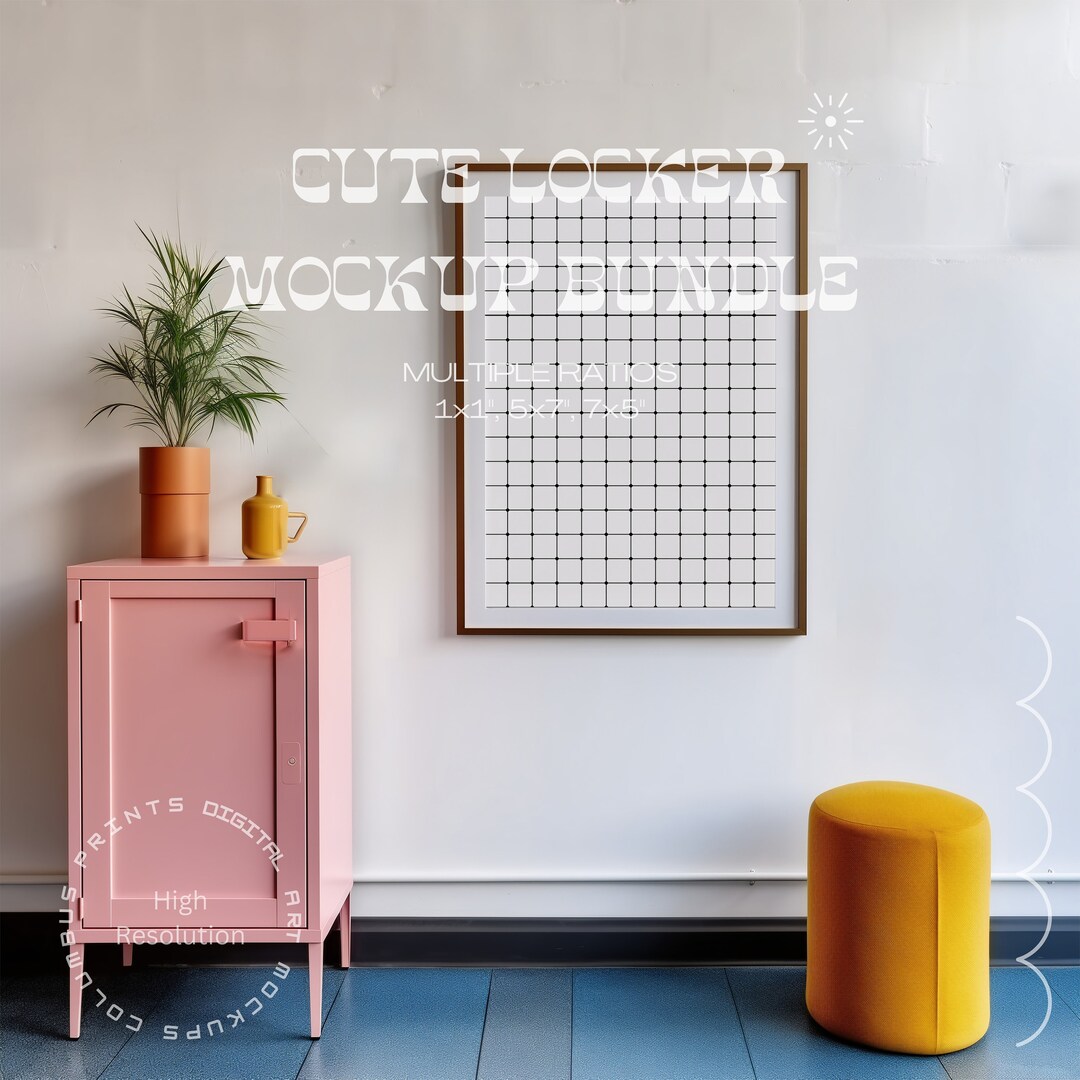 3 Photoshop Cute Locker Retro Art Mockup Bundle, Simple Mockup for ...