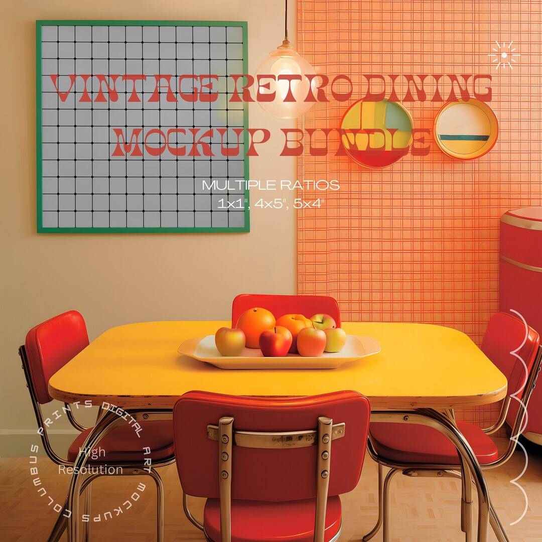 3 Art Sizes Mockup Bundle, Retro Dining Room Frames, Unique HQ Vintage ...