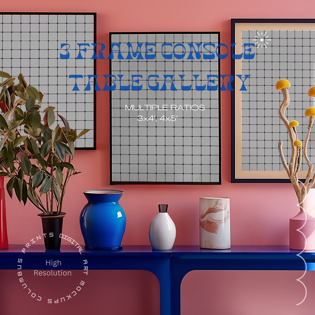 Blue Console Table 3 Frame Art Mockup Gallery, 3 Art Ratios, Triple ...