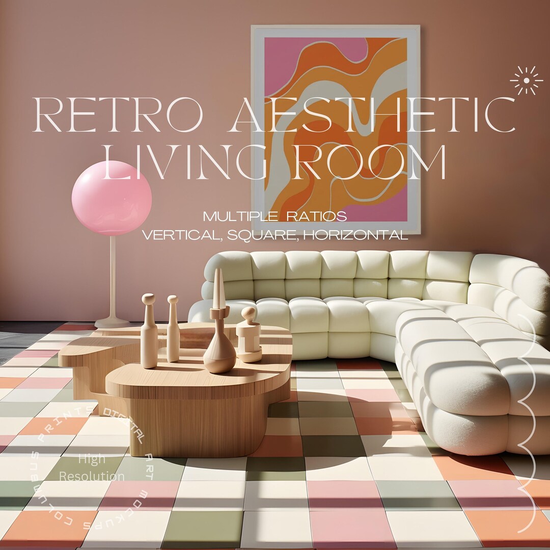 5 Mock Ups Bundle Aesthetic Retro Living Room Frame, Unique HQ Modern ...