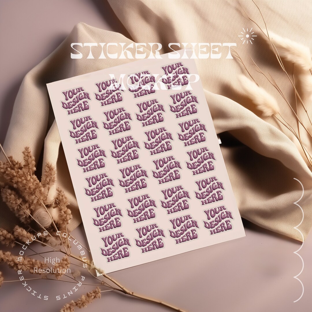 Aesthetic Sticker Sheet Mockup, Photoshop Template, Mockup for Sticker ...
