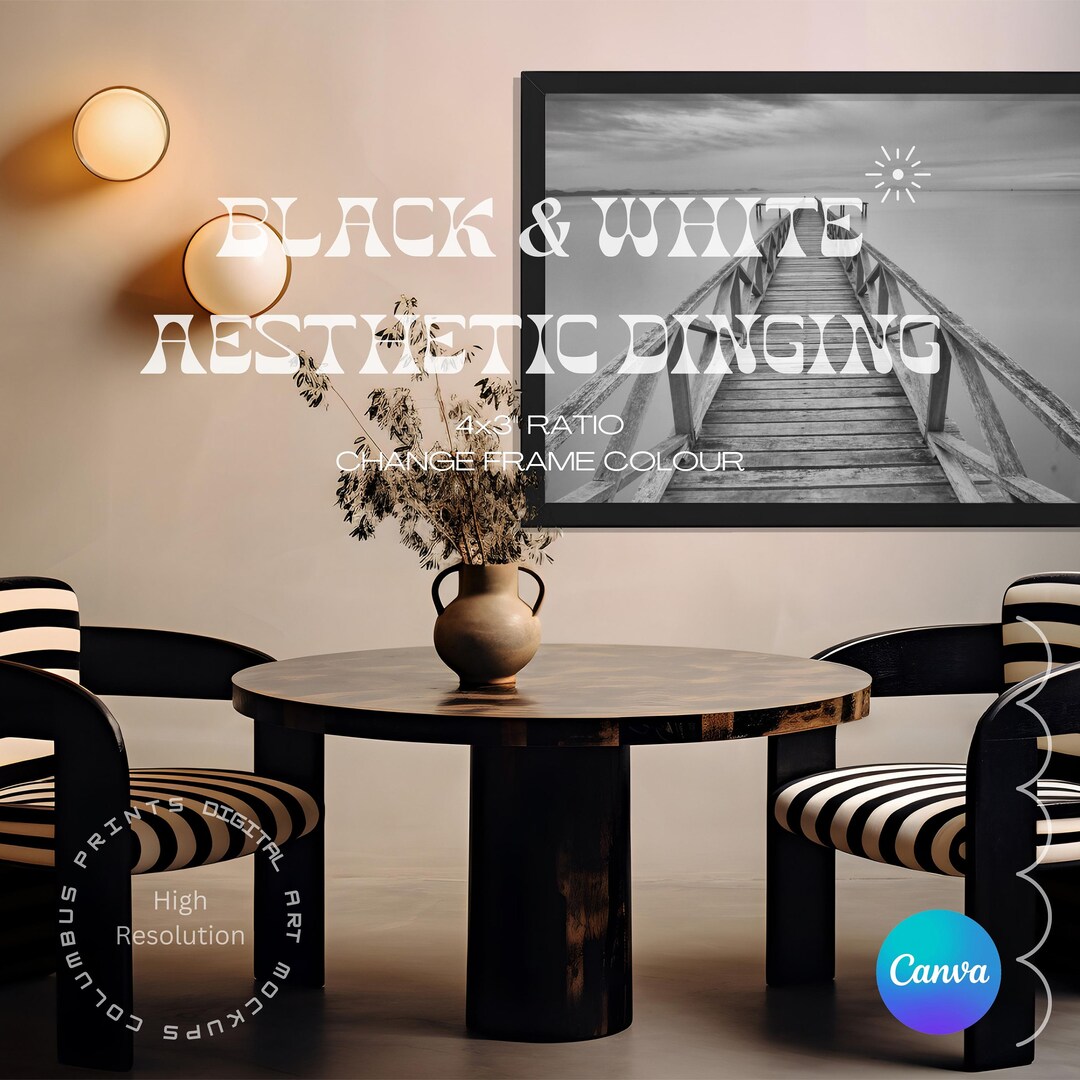 4x3 Canva Template Back and White Dining Horizontal Art Mockup, Trendy ...