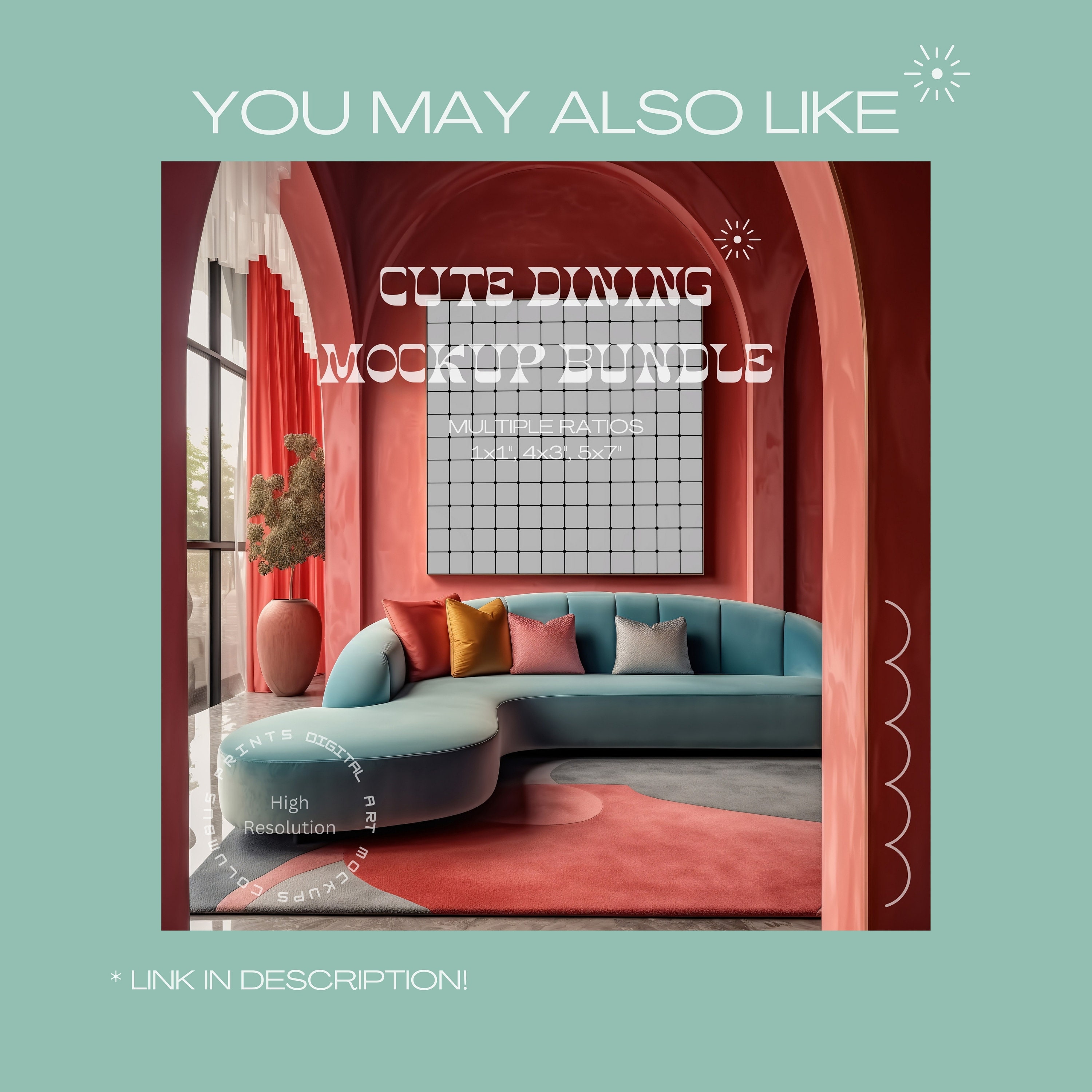 3 Art Sizes Mockup Bundle, Retro Dining Room Frames, Unique HQ Yellow ...