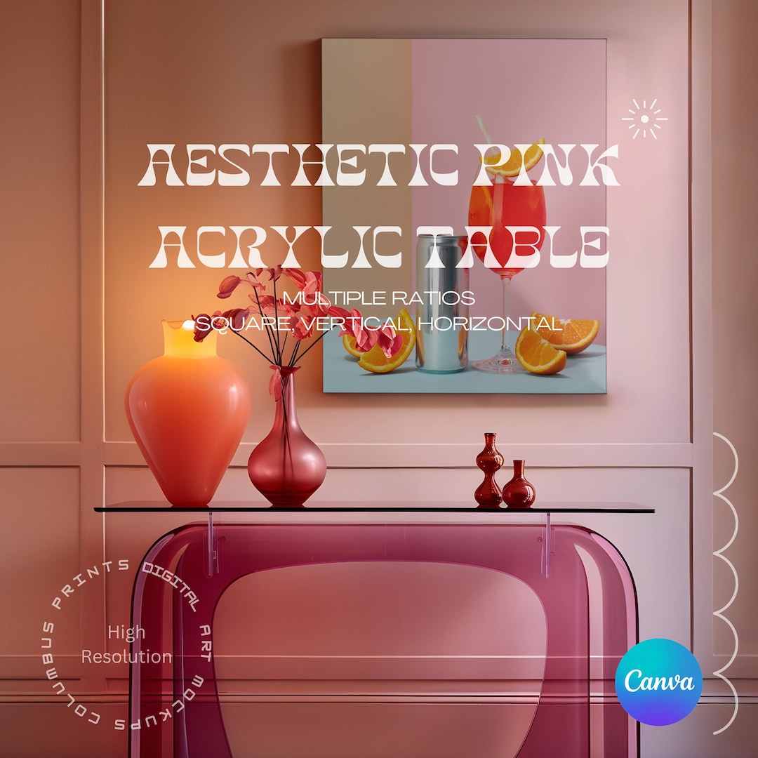3 CANVA Templates, Pink Acrylic Table Retro Art Mockup Bundle, Trendy ...