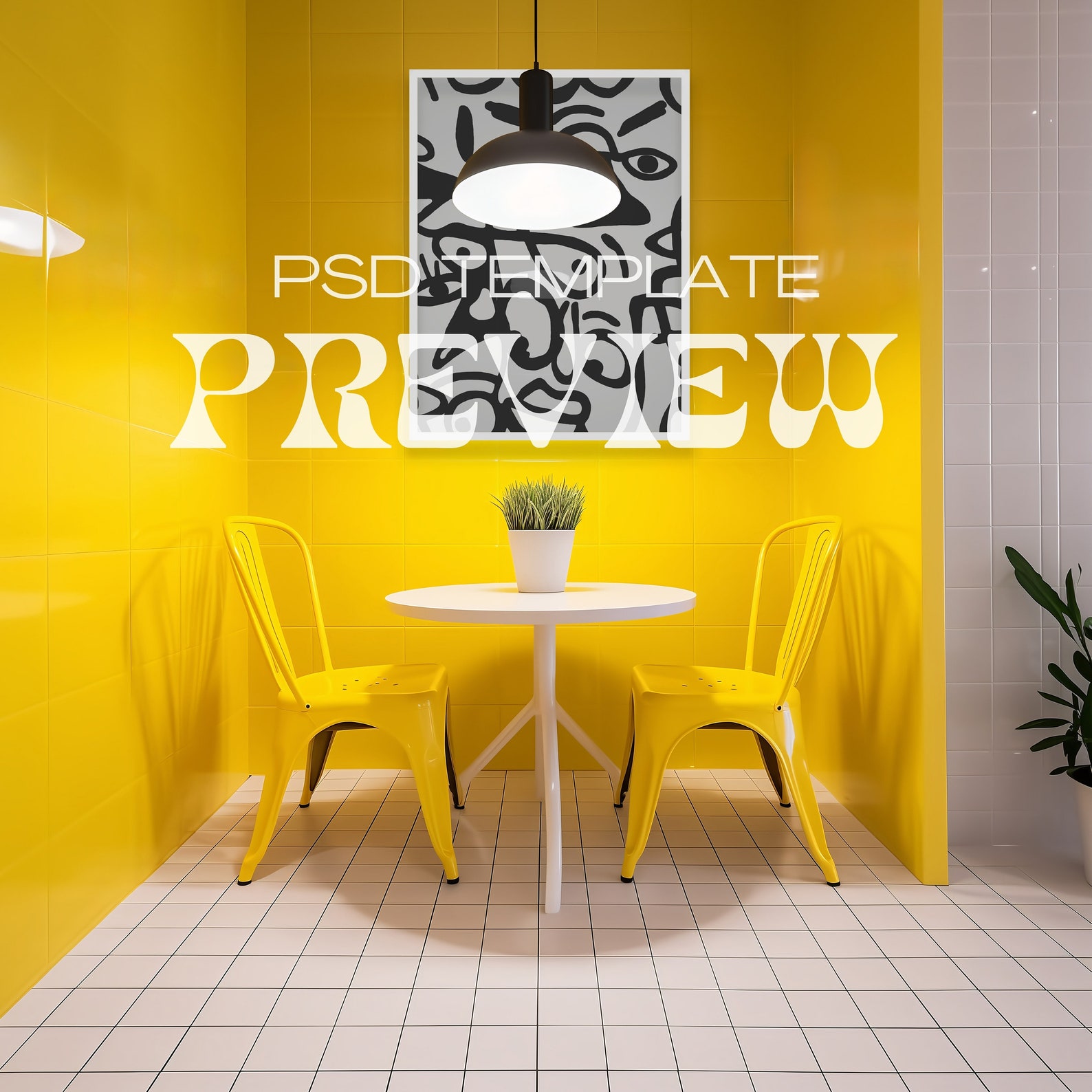 3 Art Sizes Mockup Bundle, Retro Dining Room Frames, Unique HQ Yellow ...