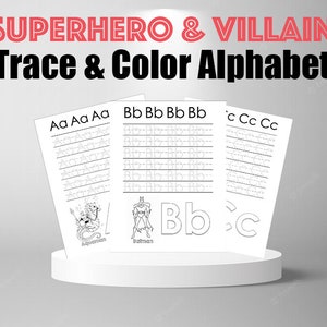 Superhero & Villain Alphabet Worksheet Printable Tracing - Etsy