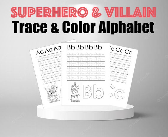 Superhero & Villain Alphabet Worksheet Printable Tracing - Etsy