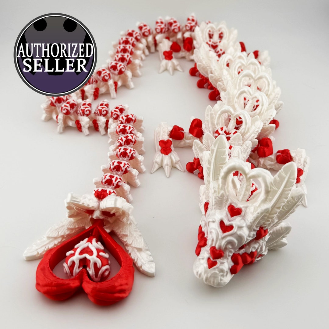 3D Printed Articulating Valentine's Heart Dragon Flexi Dragon Fidget ...