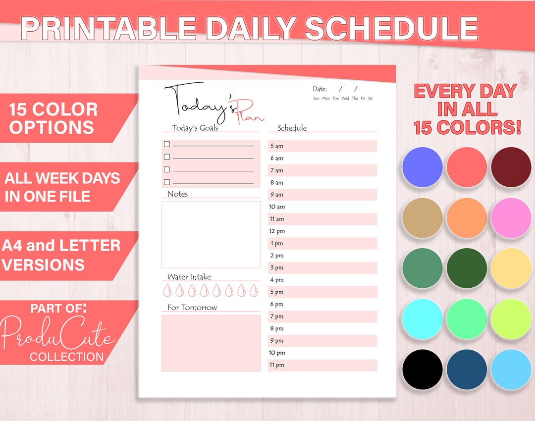 Printable Daily Schedule Instant Download Print at Home Organize Your ...
