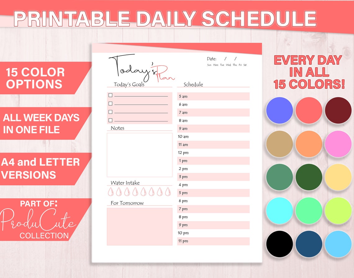Printable Daily Schedule Instant Download Print at Home Organize Your ...