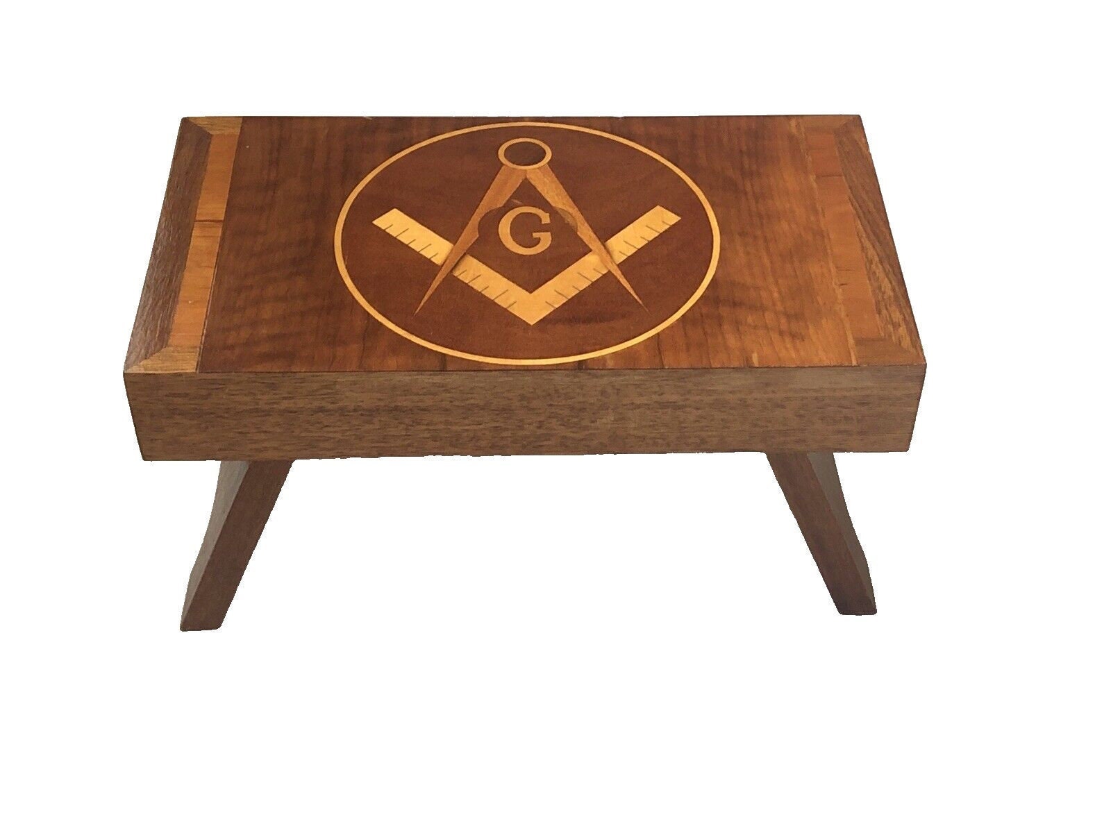 Unique Folk Art Wood Marquetry Masonic Freemason Inlay Foot Stool ...