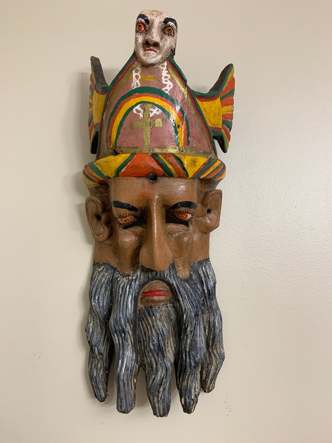 Large 20 Folk Art Painted Wood Ceremonial Mask Guerrero - Etsy