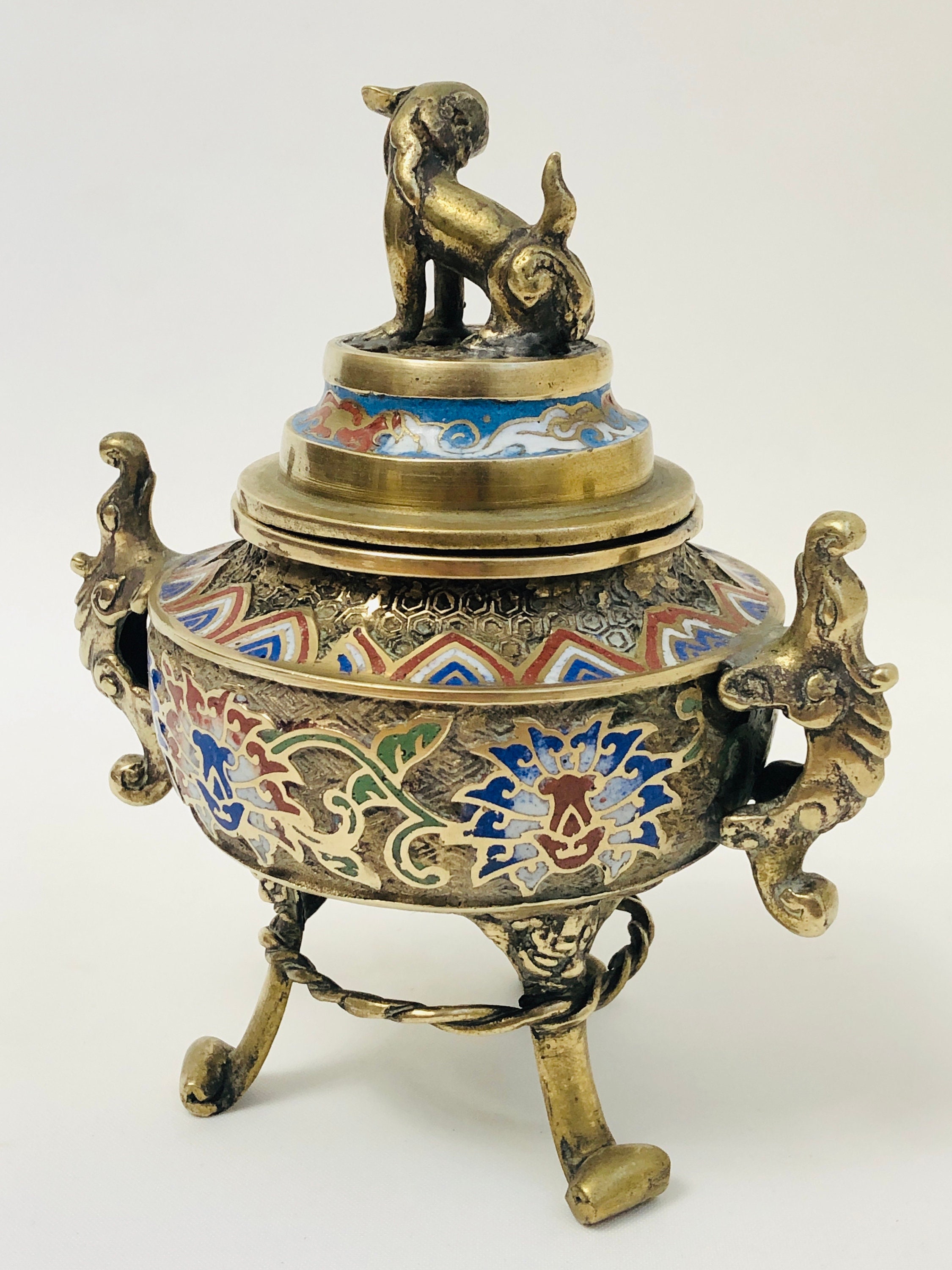 Antique Foo Dog Japanese Champleve Incense Burner - Etsy