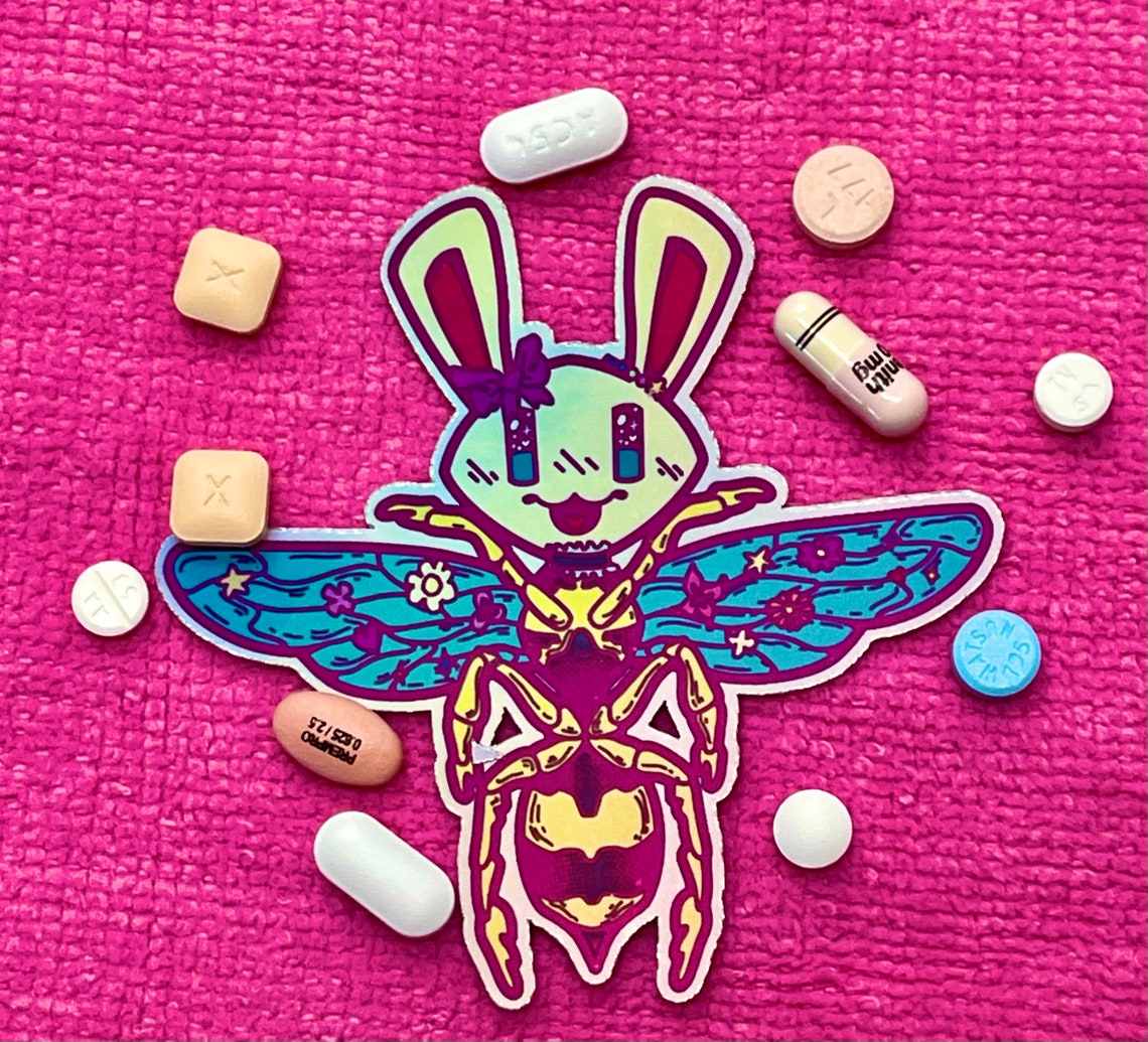 Weirdcore Bunny Wasp Vinyl Decalcreepy Cute Rabbit Bug - Etsy India