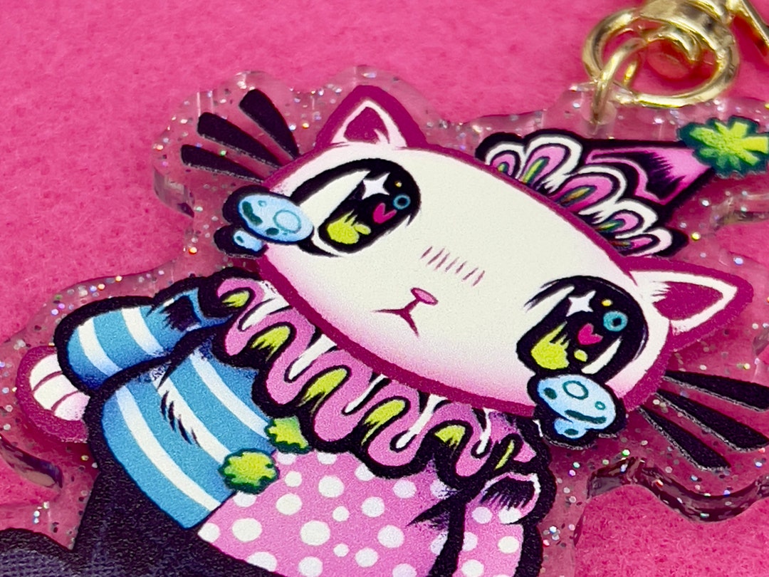 Clown Cat Glitter Keychain: Clowncore Weirdcore Accessory - Etsy