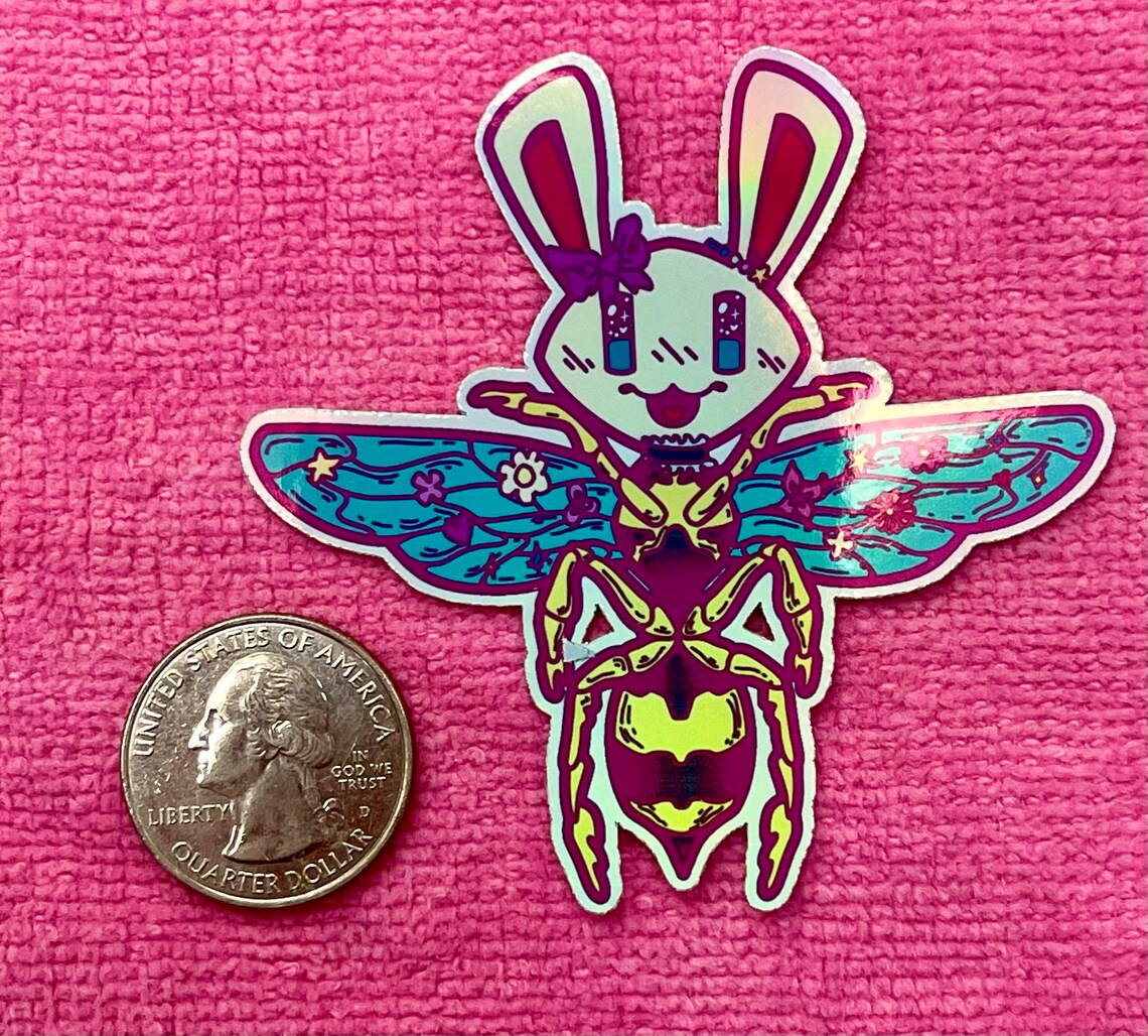 Weirdcore Bunny Wasp Vinyl Decalcreepy Cute Rabbit Bug - Etsy