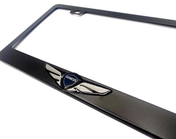 Genesis Wing Satin Black License Plate Frame Stainless Steel With Black ...