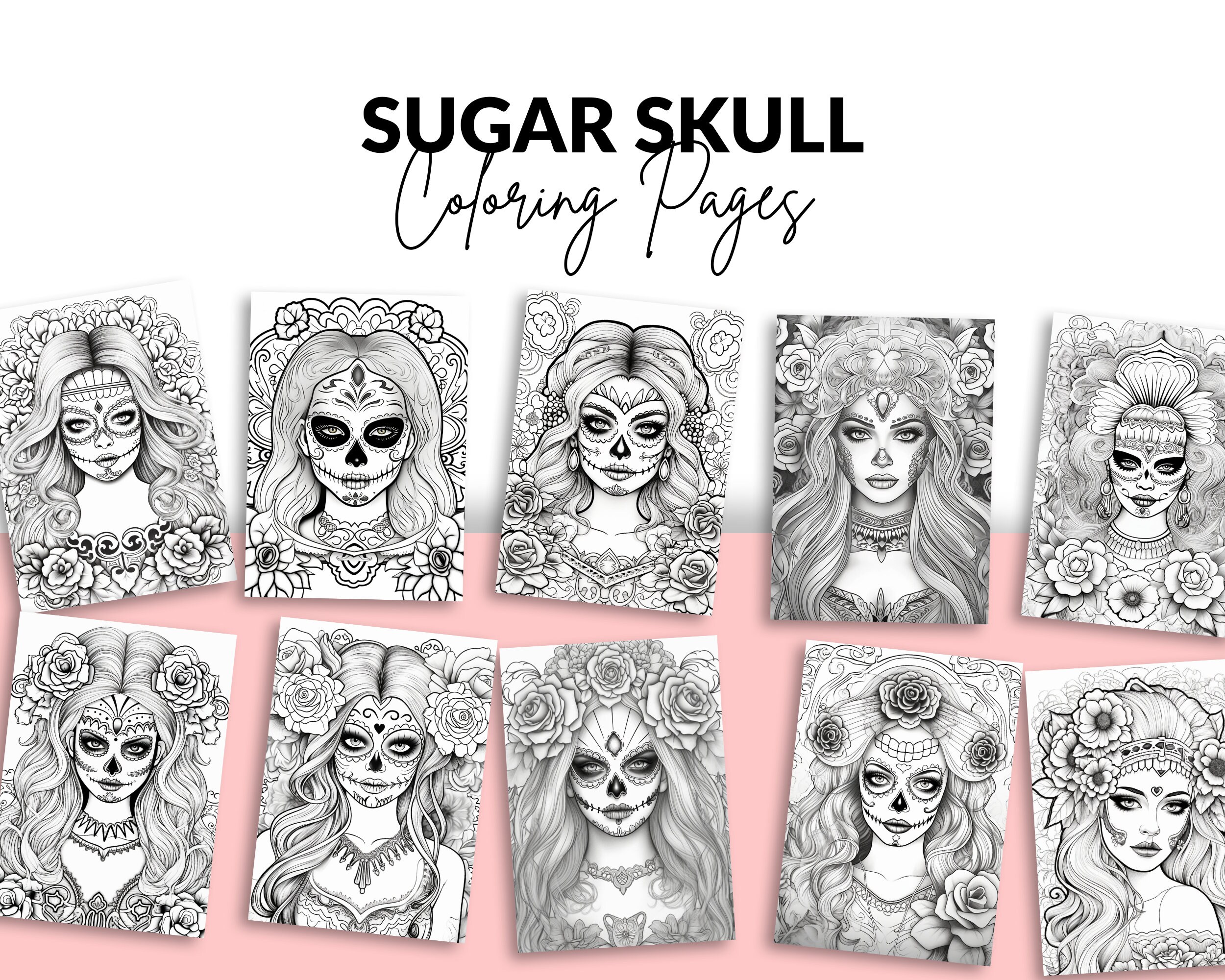 Printable Sugar Skull Coloring Pages, Adult & Kids Coloring, Stress ...