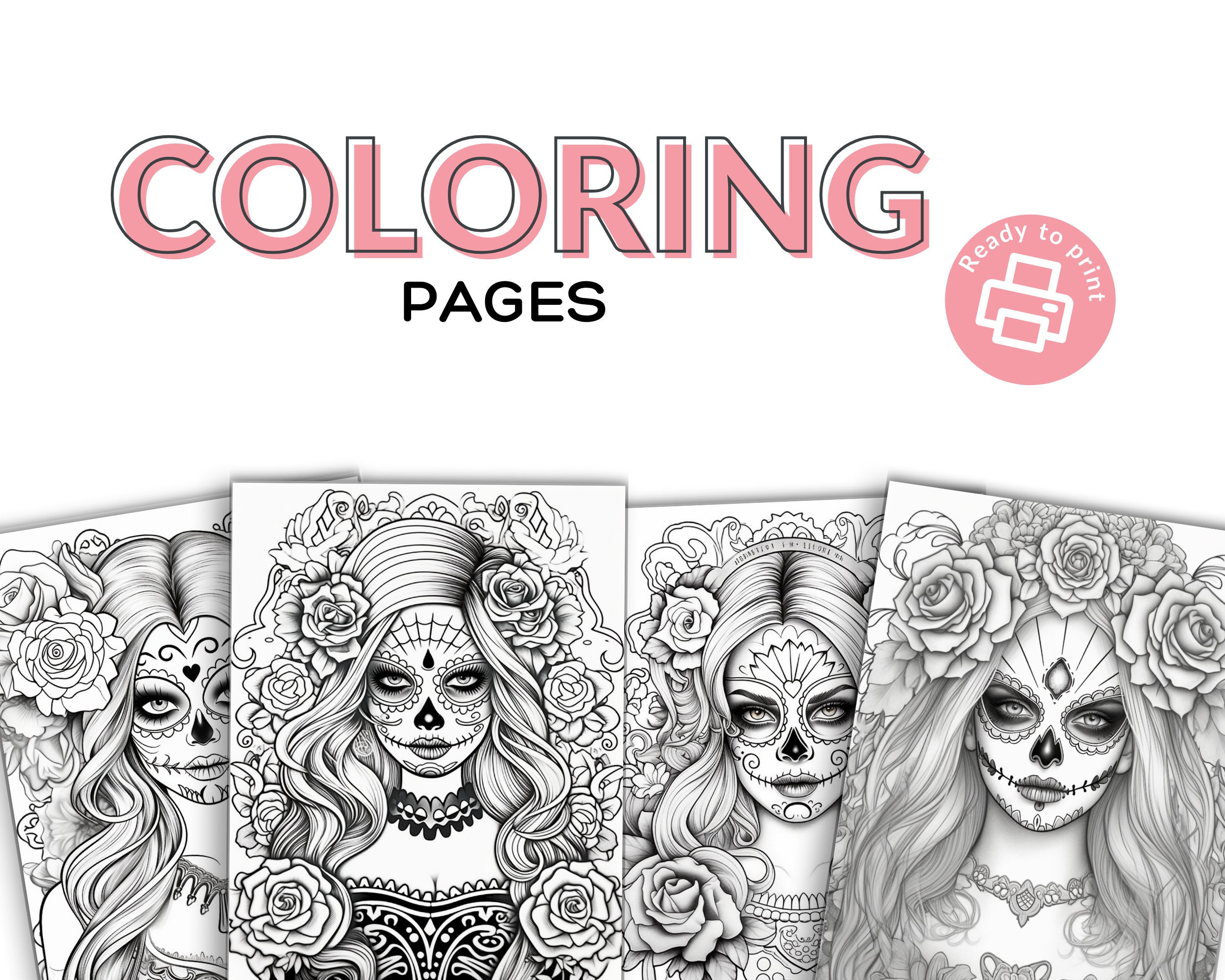 Printable Sugar Skull Coloring Pages, Adult & Kids Coloring, Stress ...