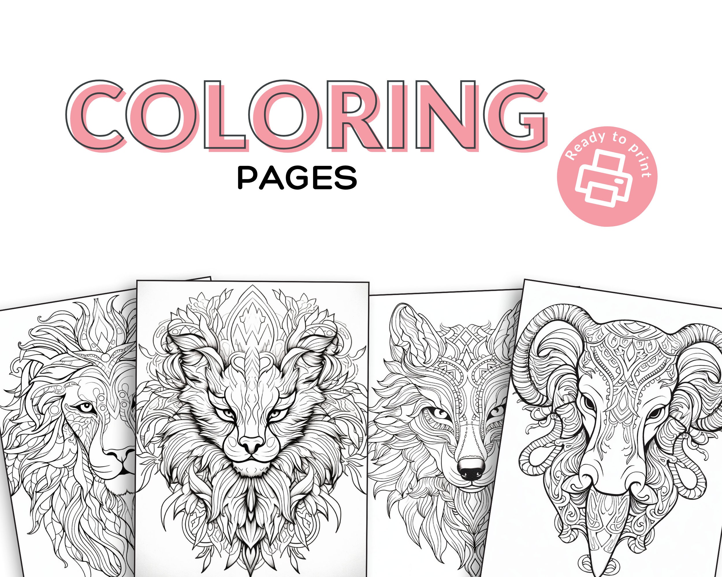 Animal Mandala Coloring Pages, Adult & Kid Pages, Stress Relief, Art ...