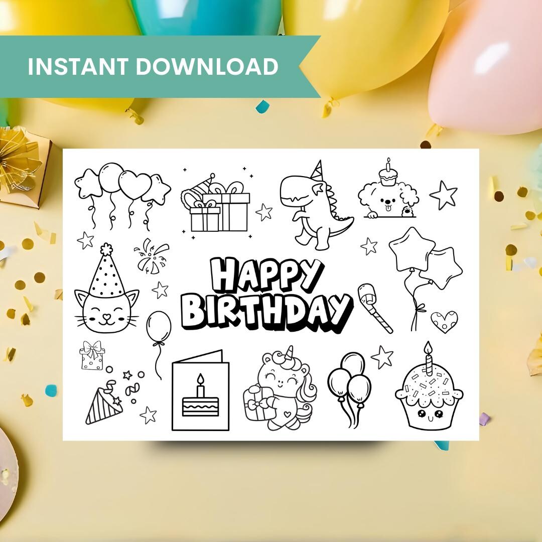 Happy Birthday Kid Colouring Page, Kid Colouring Page, Happy Birthday ...