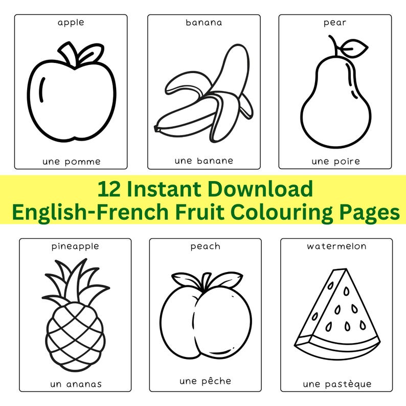 English French Fruit Colouring Pages, Kid Colouring, Language Learning ...