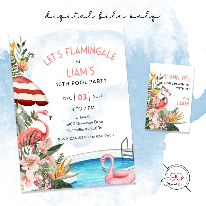 Flamingo Pool Party Invite, Flamingale, Tropical Birthday Invite ...