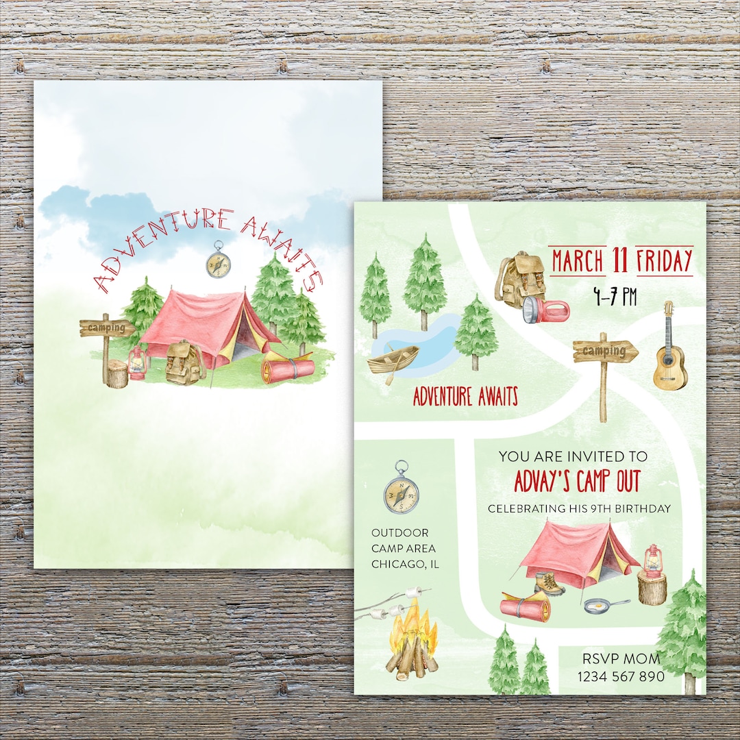Camping Invitation, Adventure, Outdoor Invitation, Camp Out, Tent ...