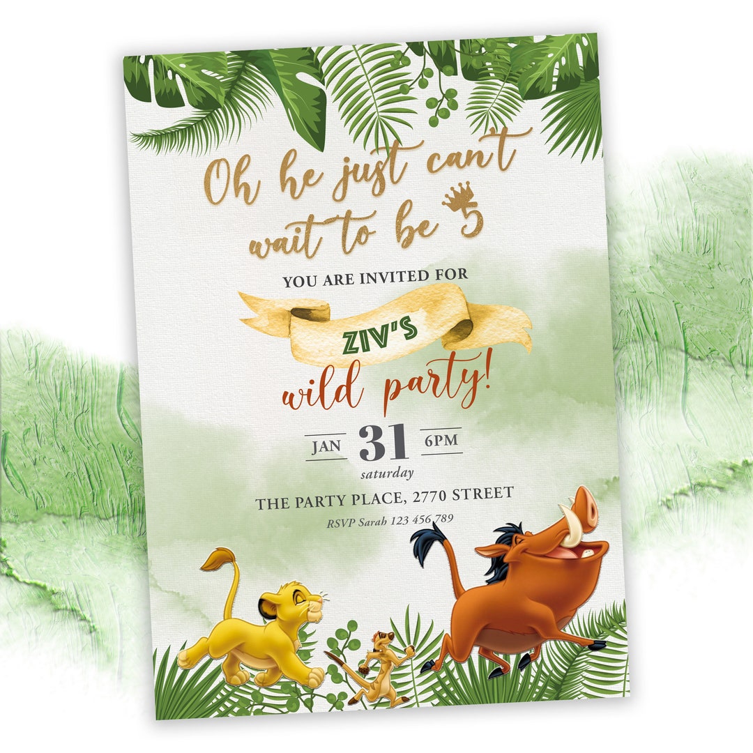 Invitación de cumpleaños del Rey León. Simba Baby Shower Invite, Pumba ...
