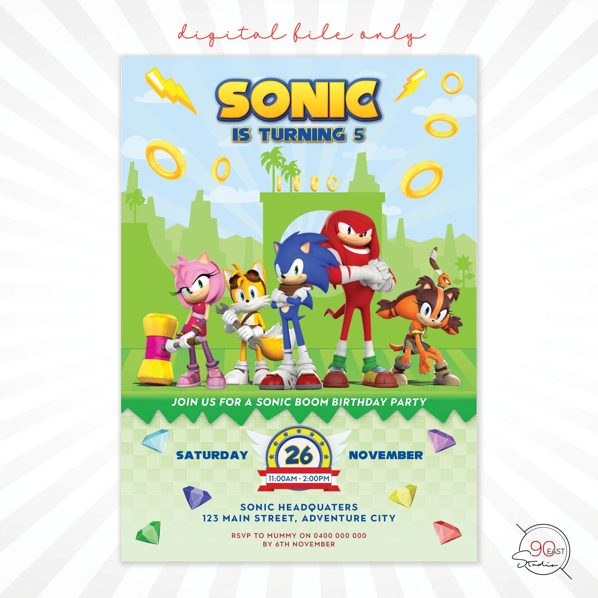 Sonic the Hedgehog Birthday Invitation | Sonic Birthday Invitation ...