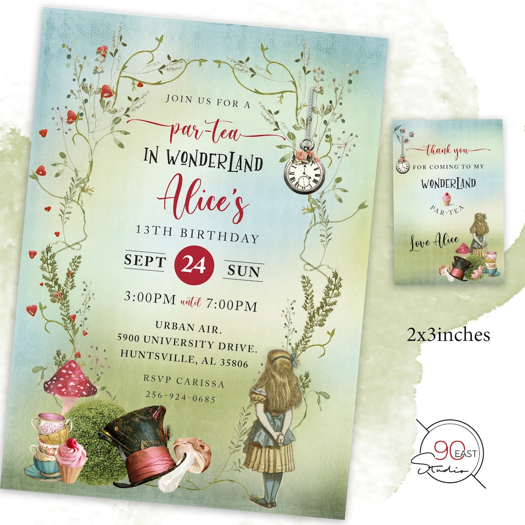 Alice in Wonderland Birthday Invitation, Madhatter Tea Party, Whimsical ...