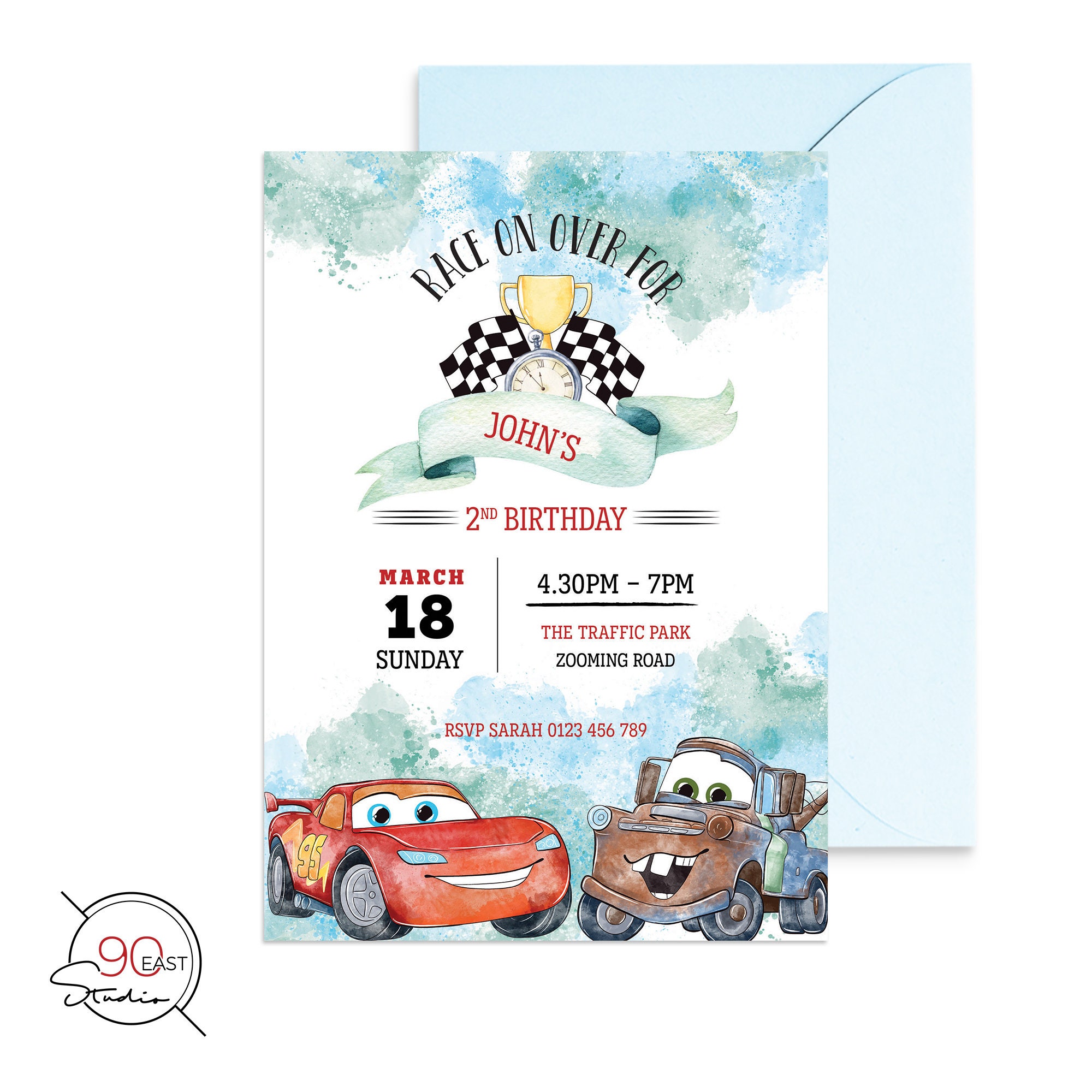 Invitación de cumpleaños de Cars, Invitación de Cars 2 McQueen Mater ...
