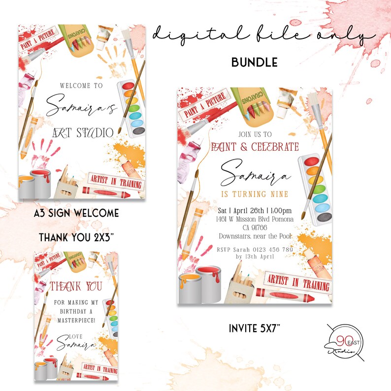 Art Birthday Invitation Paint Party Invite Art Studio - Etsy
