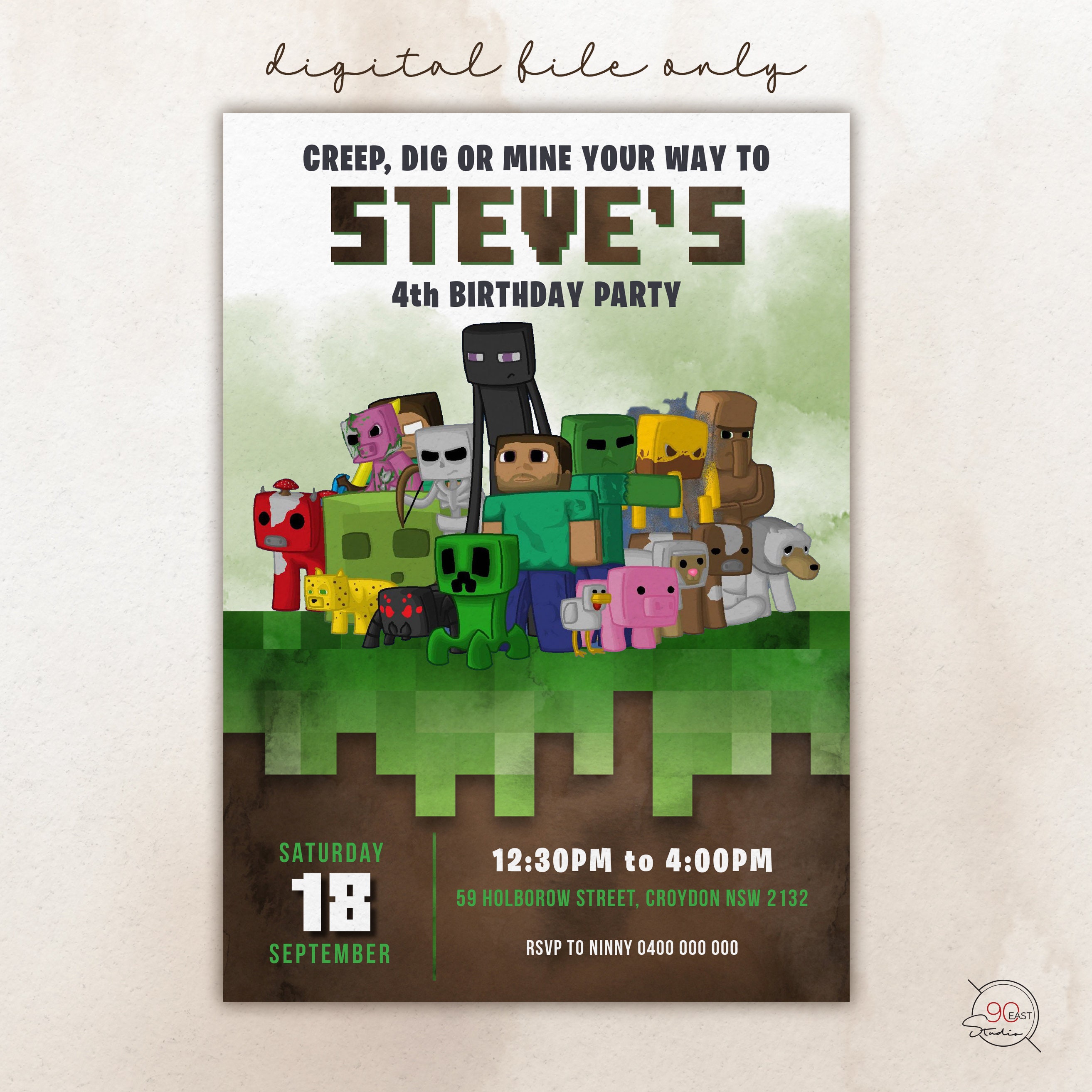Minecraft Birthday Invitation | Minecrafter Birthday Invite | Gamer ...