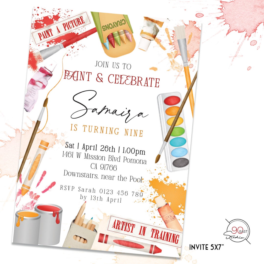 Art Birthday Invitation, Paint Party Invite, Art Studio Invite ...