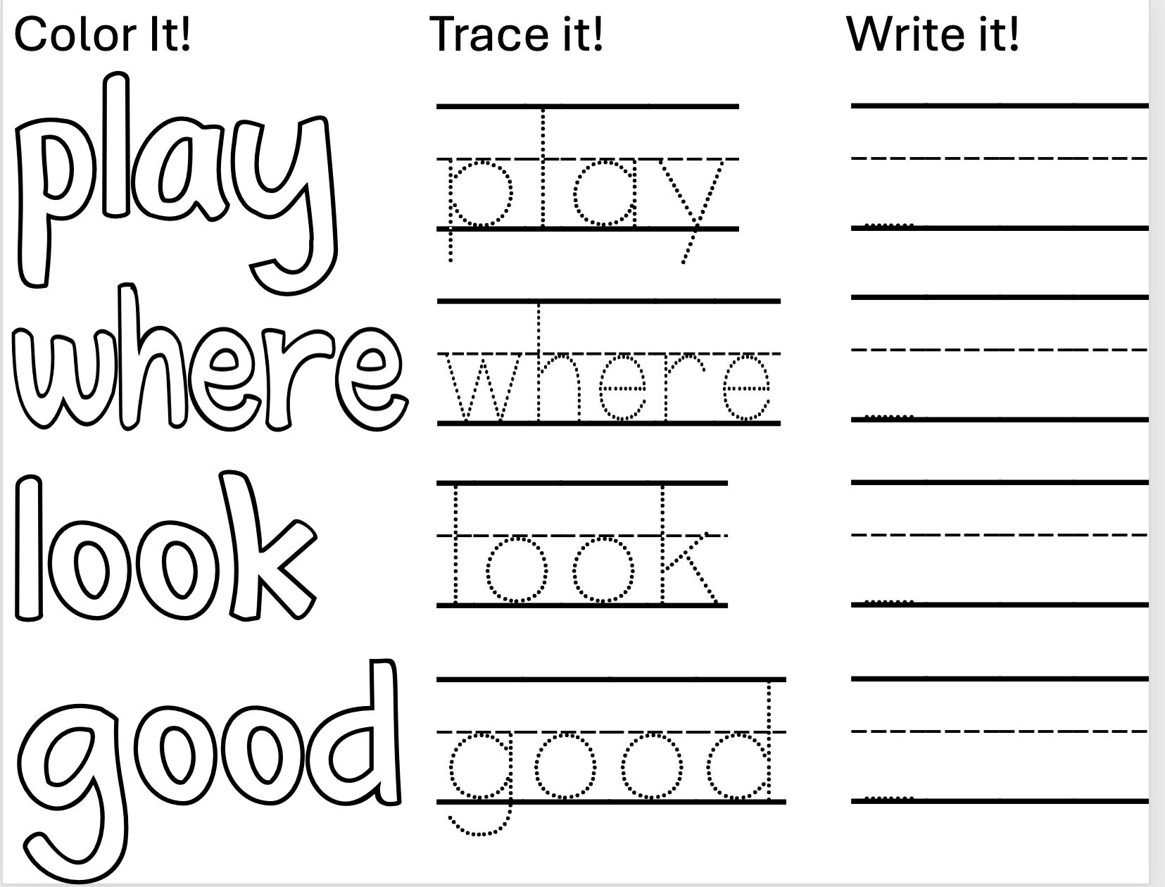 Kindergarten Sight Word Practice - Coloring and Handwriting - Etsy
