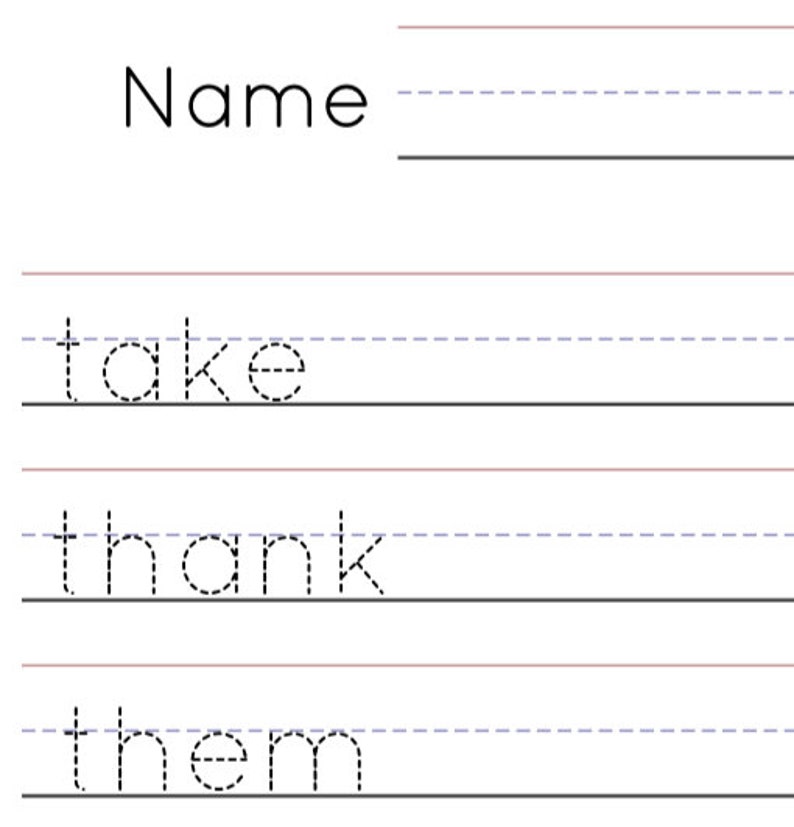 First Grade Sight Word Handwriting Practice - Etsy