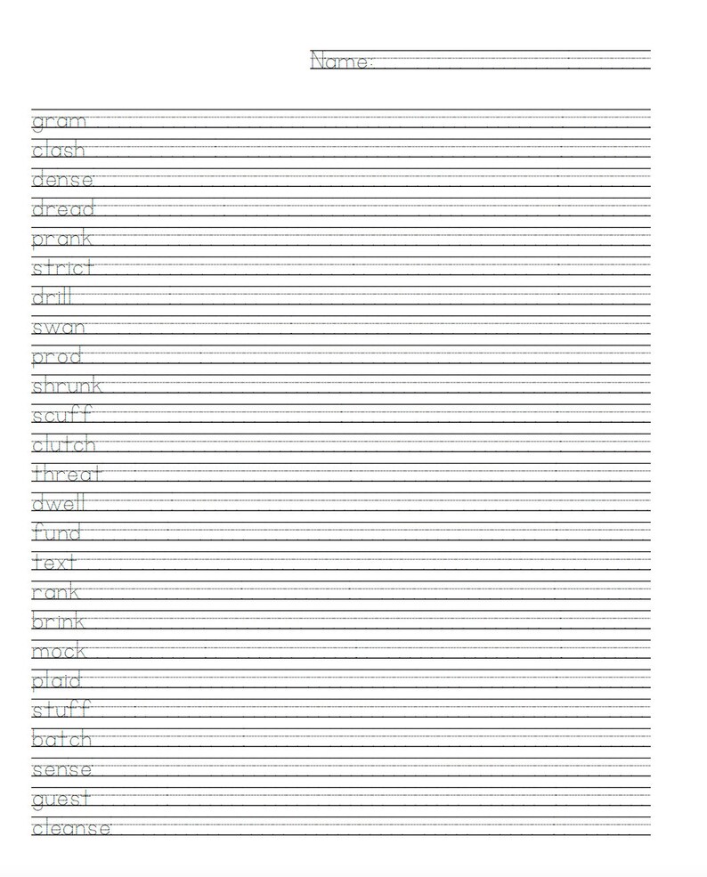 Handwriting Practice 6th Grade Words - Etsy