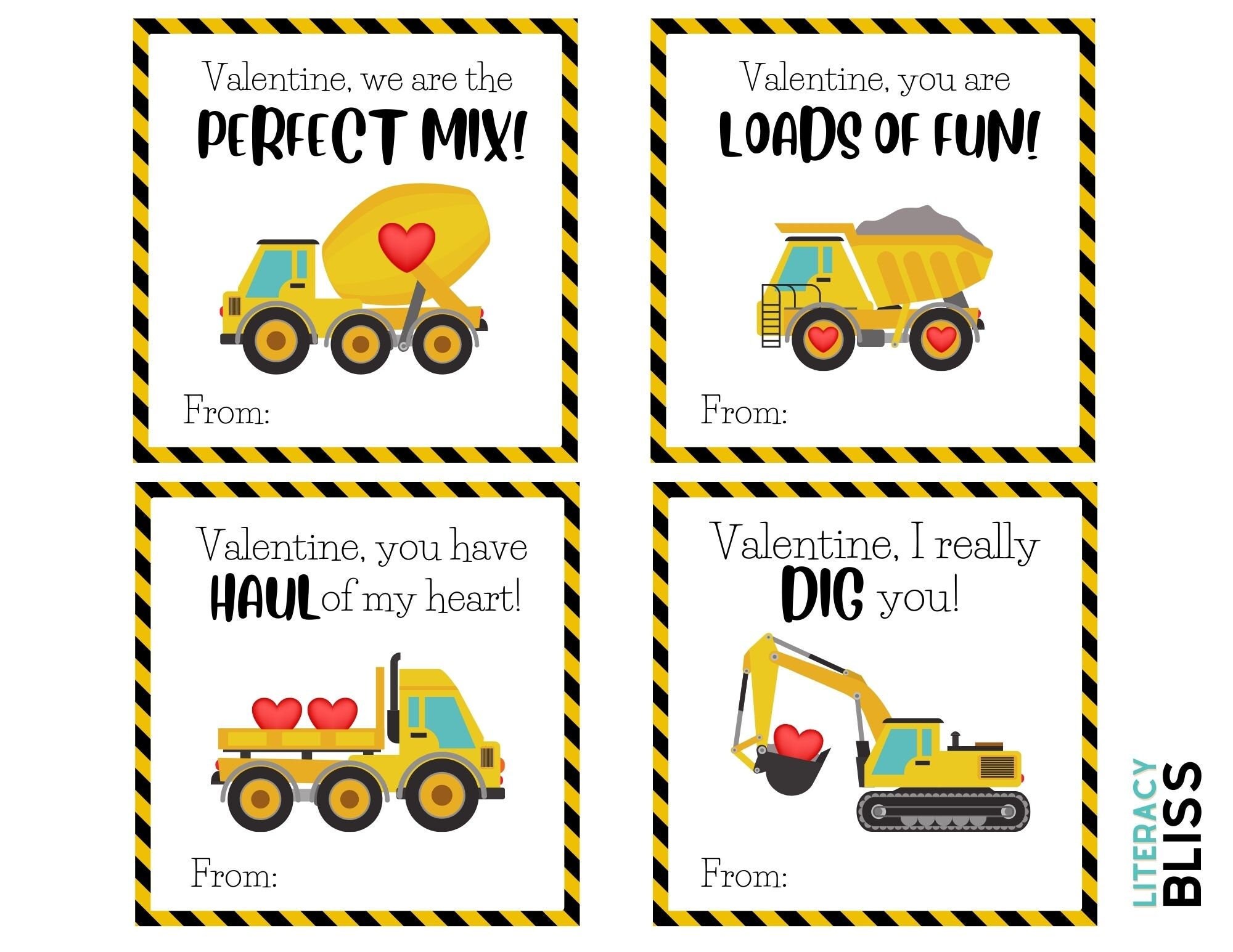 Truck Valentine Cards, Kids Valentines, Construction Valentines ...