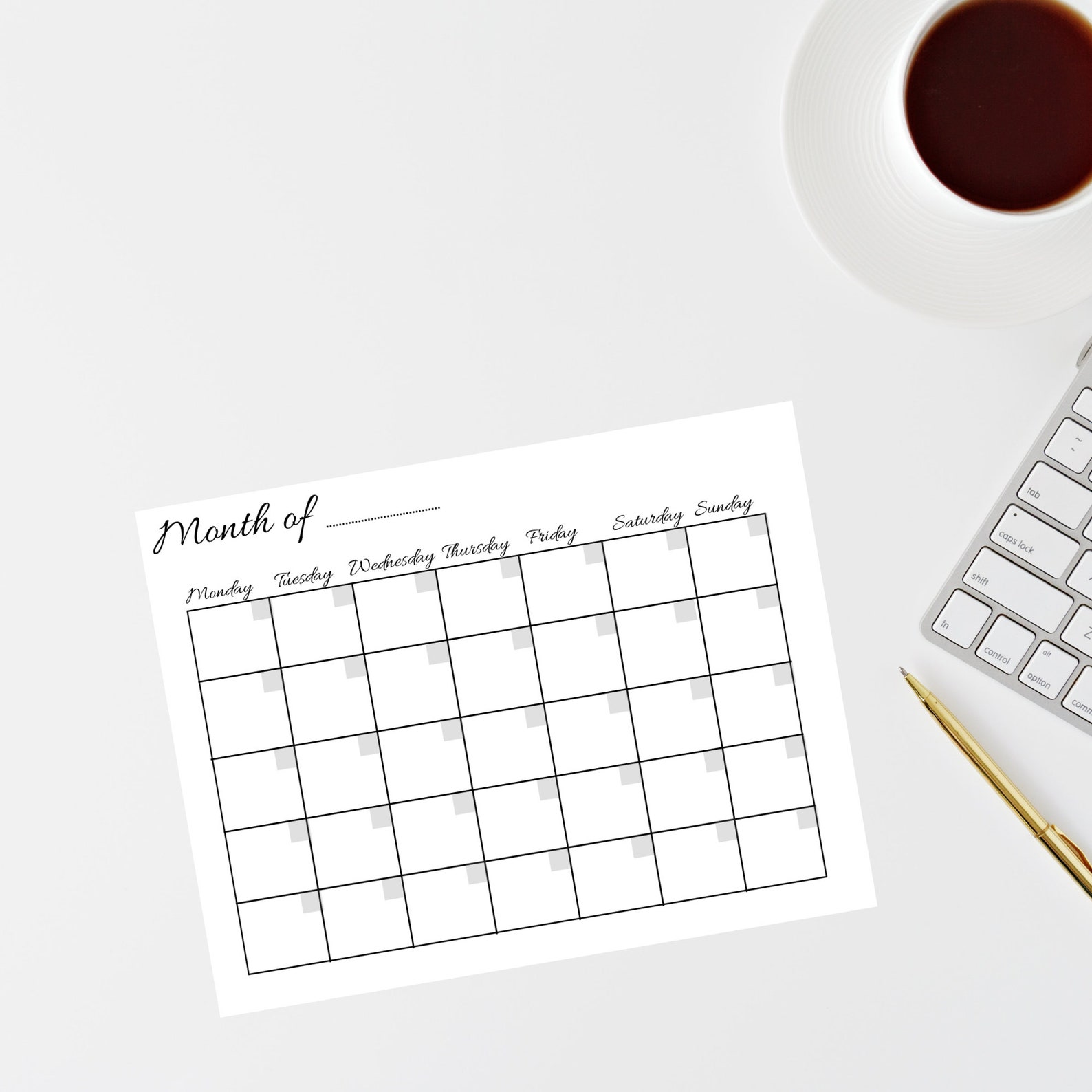 Monthly Blank Calendar, Simple Calendar, Minimalist, Printable ...