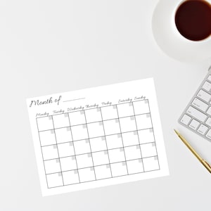 Monthly Blank Calendar, Simple Calendar, Minimalist, Printable ...