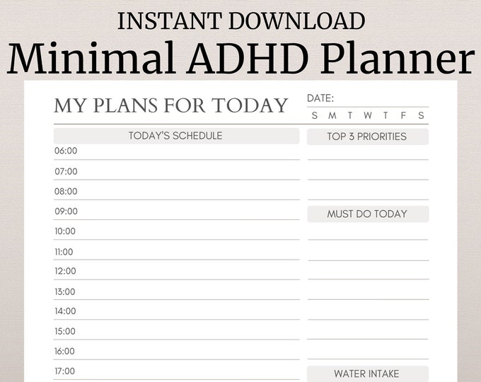 ADHD Daily Planner Printable, Hourly Planner, Organized Planner, ADHD ...