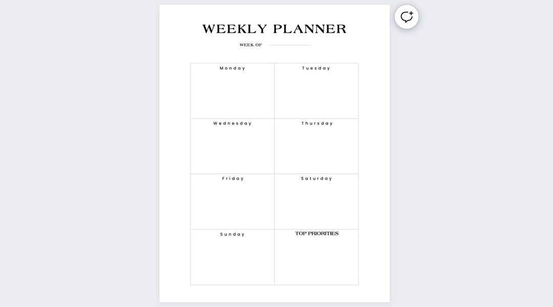 Weekly Planner Printable, Portrait, Minimalist Weekly Schedule, Week at ...
