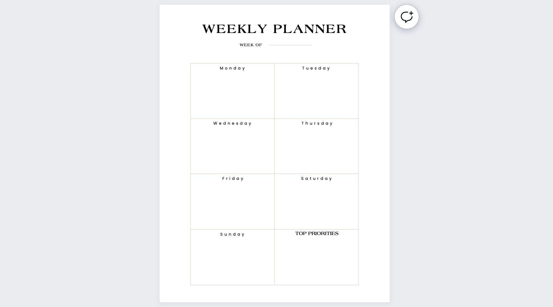 Weekly Planner Printable, Portrait, Minimalist Weekly Schedule, Week at ...